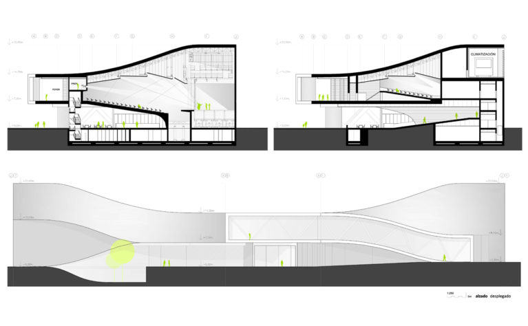 folded auditorium: the sections and the unfolded elevation | AQSO