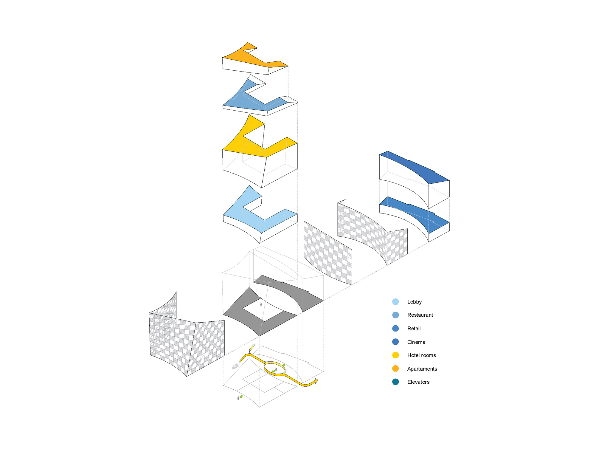 Shoreditch hotel: the use and circulation diagram | AQSO